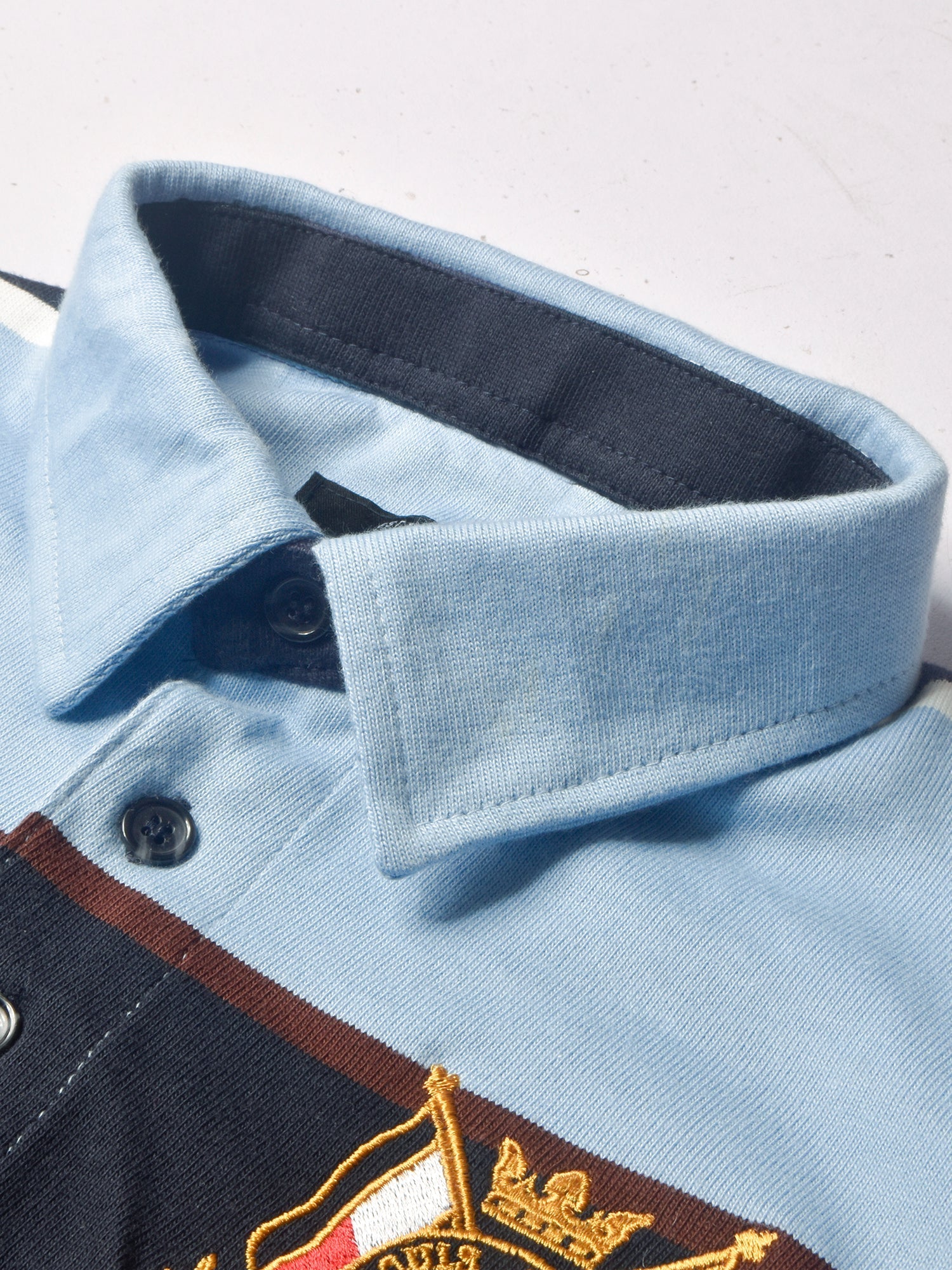Louis Vicaci Long Sleeve Polo Shirt For Men-Sky with Navy Stripe-BR900 ...