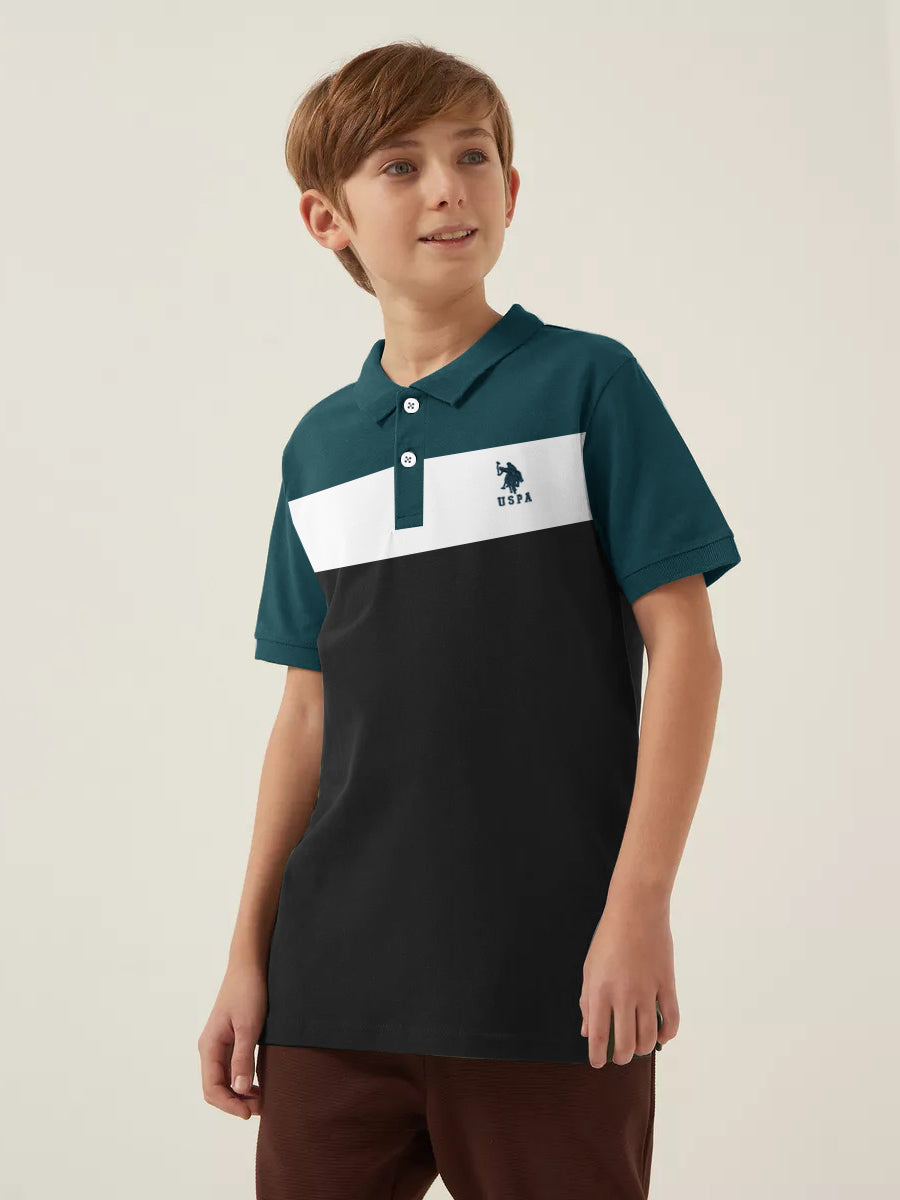USPA Half Sleeve P.Q Polo Shirt For Kids-Black & Zinc-RT1930 - Brandsroots